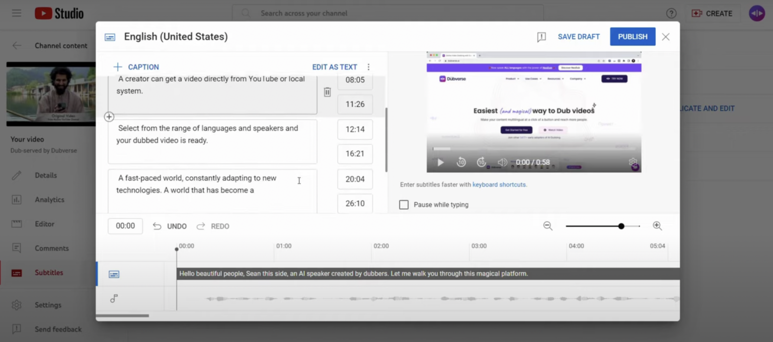 Stop Using YouTube Auto-generated Captions? - Dubverse.ai